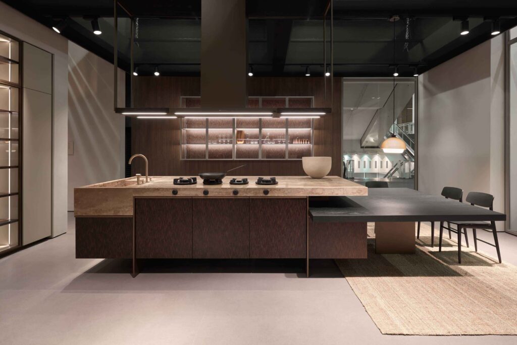 A kitchen elevated from the floor for minimalist design, ergonomics and ...